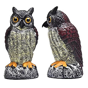 ZSYAIIQ 2 Packs Fake Plastic Owl Bird, Garden owl Statue, Halloween Decorations, Can Repel Pigeons Away from The House, Garden, Pool. (Wine red) 1