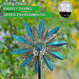 Glintoper Solar Wind Spinner, Outdoor Metal Stake Yard Spinners, Hollow Leaf Garden Kinetic Wind Catcher Wind Mills, Solar Powered Color Changing LED with Glass Ball, for Patio Lawn Yard