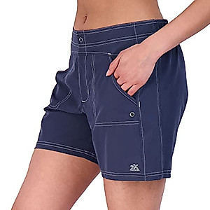 ZeroXposur Womens Plus Size Swim Shorts 6 Inch Inseam - Hybrid Board Shorts for Women - Beach Shorts for Women with Brief Liner (Storm, 3X)