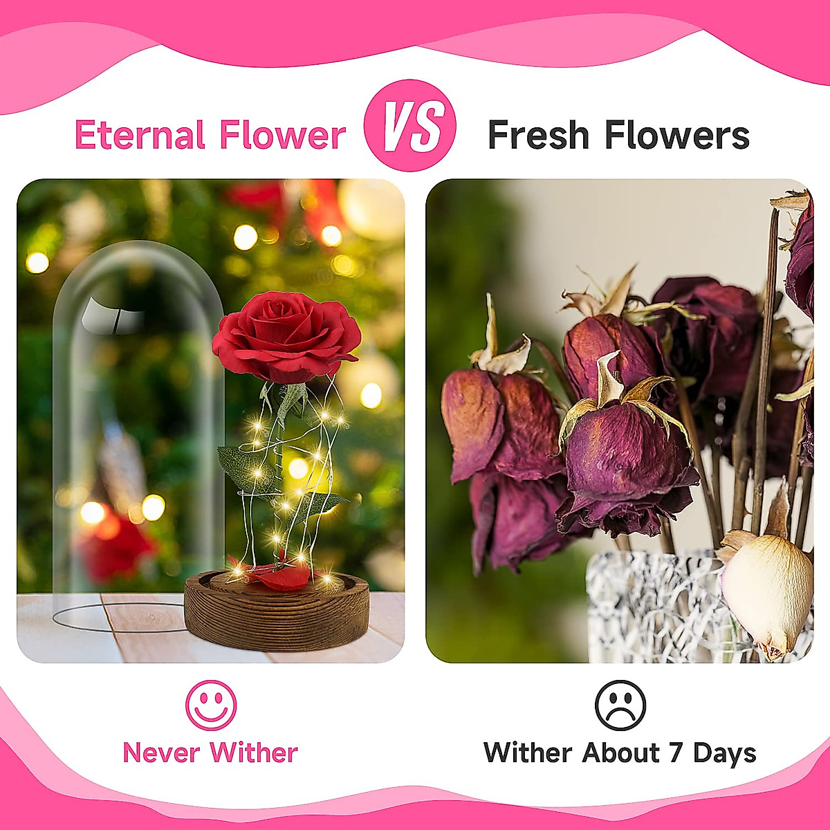 Refresh 2023 Beauty and The Beast Rose, Enchanted Red Silk Rose in Glass Dome with LED Light Romantic Rose Kit for Best Gifts Valentine's Day& Girlfriend& Wedding Anniversary& Birthday.