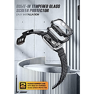 i-Blason Armorbox Compatible with Apple Watch Band [45mm] for Apple Watch Series 9/8/7, Rugged TPU Watch Band with 2-Pack Bumper Cases [Built-in Tempered Glass Screen Protector] (Black, 45mm)