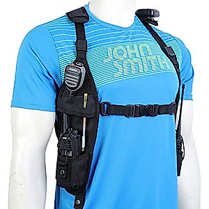 ABBREE Double Radio Shoulder Harness Holster Chest Holder Radio Case Vest Rig for Baofeng Motorola Midland Cobra Two Way Radio Walkie Talkie