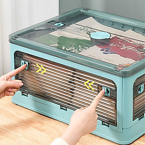 Acshio 2 Pack Collapsible Storage Bin with Lid, Plastic Stackable Storage Container with Wheel 4 Doors, 8.2 Gallon Multifunctional Folding Closet Organizer and Storage Crate for Living Room Dorm Rooms