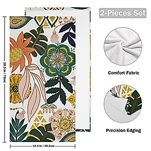 Boho Floral Hand Towels Set of 2 Tropical Leaves Fingertip Towels Soft Kitchen Dish Towel for Bathroom Laundry Room Spa Decor