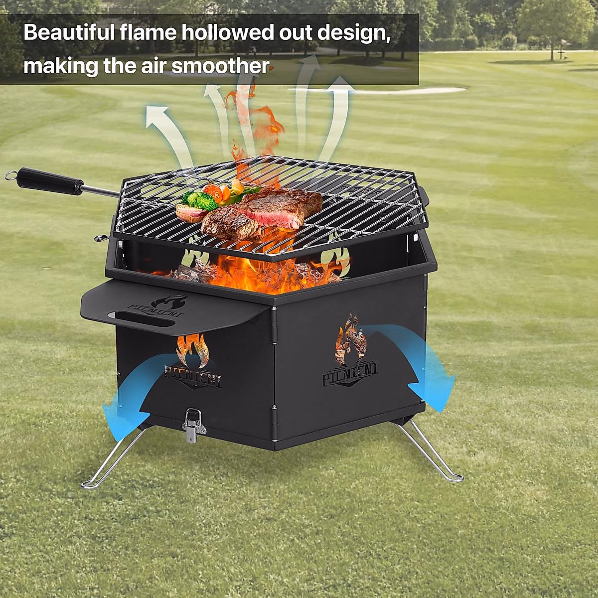 Fire pit with Grill Portable Wood Burning Fire Pits Metal Fire Pit are Used for Garden Picnic, Camping Bonfire, Backyard Parties, BBQ& Outdoor Firepit,Black