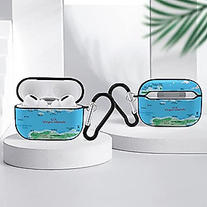 Maps of US Virgin Islands Compatible with Airpods Pro Case Protective Cover, Cute Protective Shockproof Protective Cover with Keychain, Wireless Charging Box, Woman, Man