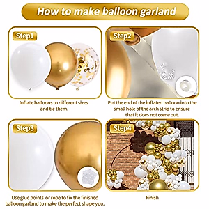 White and Gold Balloon Garland Kit, 124Pcs Arch Kit with Confetti White and Gold Balloons, Bright Durable Latex Balloons for Birthday, Anniversary, Wedding, Bridal Shower, Engagement, Party Decoration
