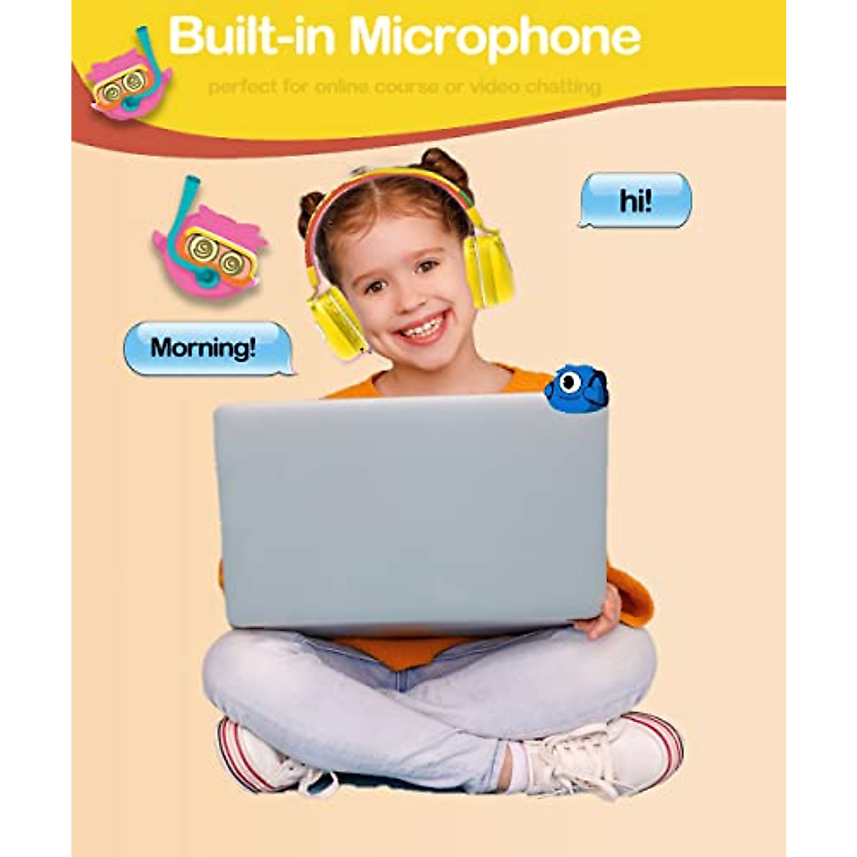 SVYHUOK Kids Bluetooth Headphones Over Ear with Mic for School, JellieMonster Wireless Headsets Bluetooth 5.0 for Boys Girls Teens, with HD Stereo Sound, for iPad, Cellphone, Tablet, PC (Yellow)