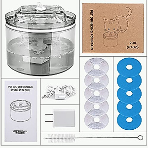 OFUN Cat Water Fountain 2L/ 67 oz, Ultra Quiet Automatic Water Fountain for Cats, Small Dogs, Multiple Pets, Pet Water Bowl Dispenser with Light & Free 5Pcs Replacement Filter & Cleaning Brush