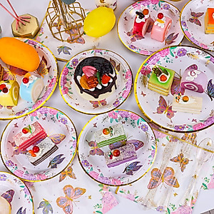 Atonofun Butterfly Birthday Party Supplies, Butterfly Party Plates, Cups, Napkins and Cutlery, Butterfly Party Decorations for Baby Shower, Birthday, Butterfly Fairy Themed Parties Serves 24