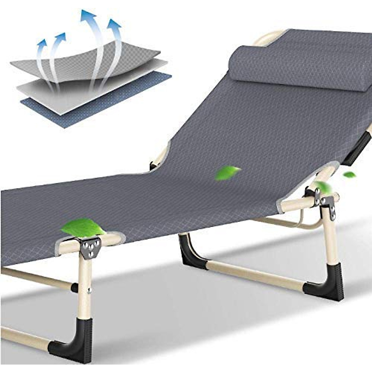 Folding Garden Sun Lounger Chair, Desks and Chairs Folding Sunbeds, Flat Sun Loungers, Adjustable Backrest Outdoor Recliner Needed (Navy + Thick Cotton Pad)