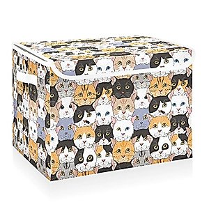 CaTaKu Large Fabric Storage Bins With Lids, Animal Cats Head Storage Boxes With Handles for Organizing Clothes, Collapsible Storage Cube Bins Baskets for Shelves