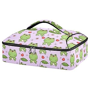 Kcldeci Insulated Thermal Food Carrier Insulated Casserole Carrier for Hot or Cold Food,Happy Frogs on Purple Insulated Tote Bag for Potluck Cookouts Parties Picnic,Lasagna Lugger