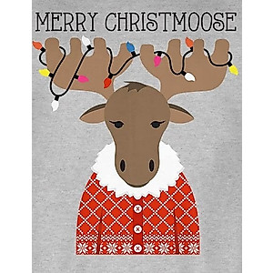 Animal World Ugly Christmas Sweater Men, Funny Xmas Sweaters, Mens Long Sleeve Merry Christmoose Festive Holiday Pullover Ideal for Parties and Seasonal Casual Wear, Heather, 4XL