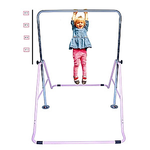 5 Star TD Gymnastics Bar Horizontal Kip Bar + 2x6 Tri Fold Mat Junior Training Adjustable Expandable Height Jungle Gym Children Monkey Bars Climb Tower Playground Balance Bar Gymnasts (Pink)