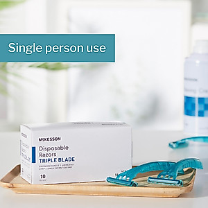 McKesson Disposable Razors, Stainless Steel Triple Blade, Lubricated Strip, Ergonomic Handle, Turquoise, 10 Count, 1 Pack
