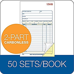 Adams Sales Order Books, 2-Part, Carbonless, White/Canary, 4-3/16 x 7-3/16 Inches, 50 Sets per Book, 6 Books