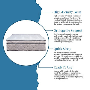 Nutan 13" Extra Plush Bed Mattress, Comfortable Supportive Eurotop Foam Encased Mattresses for Better Body Posture and Positioning, Relieves Pain and Aches, Queen