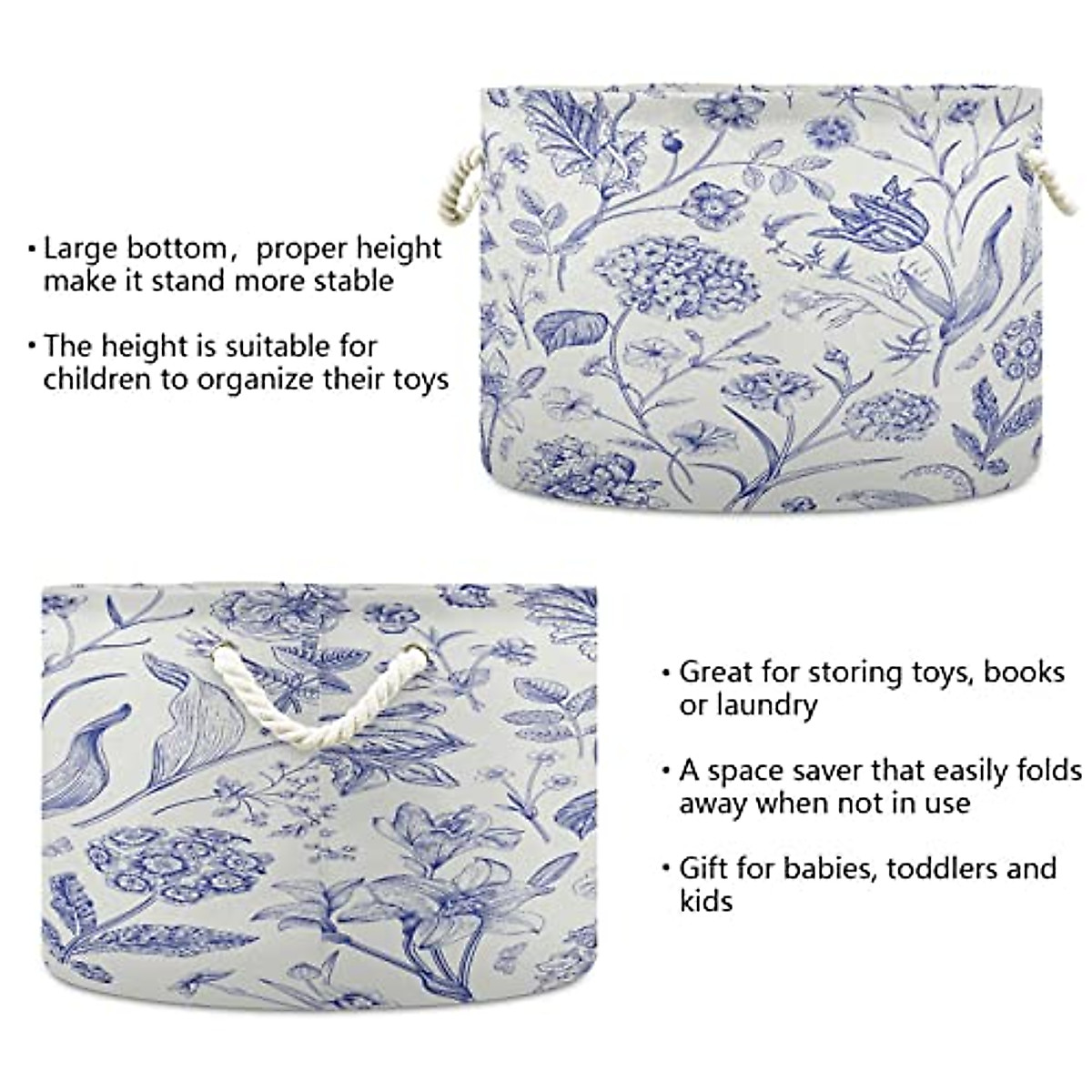 Kigai Cotton Rope Basket Toile Pattern Large Storage Basket for Toys Blanket Baby Laundry Basket for Nursery, Closet, Bedroom, Home Organization