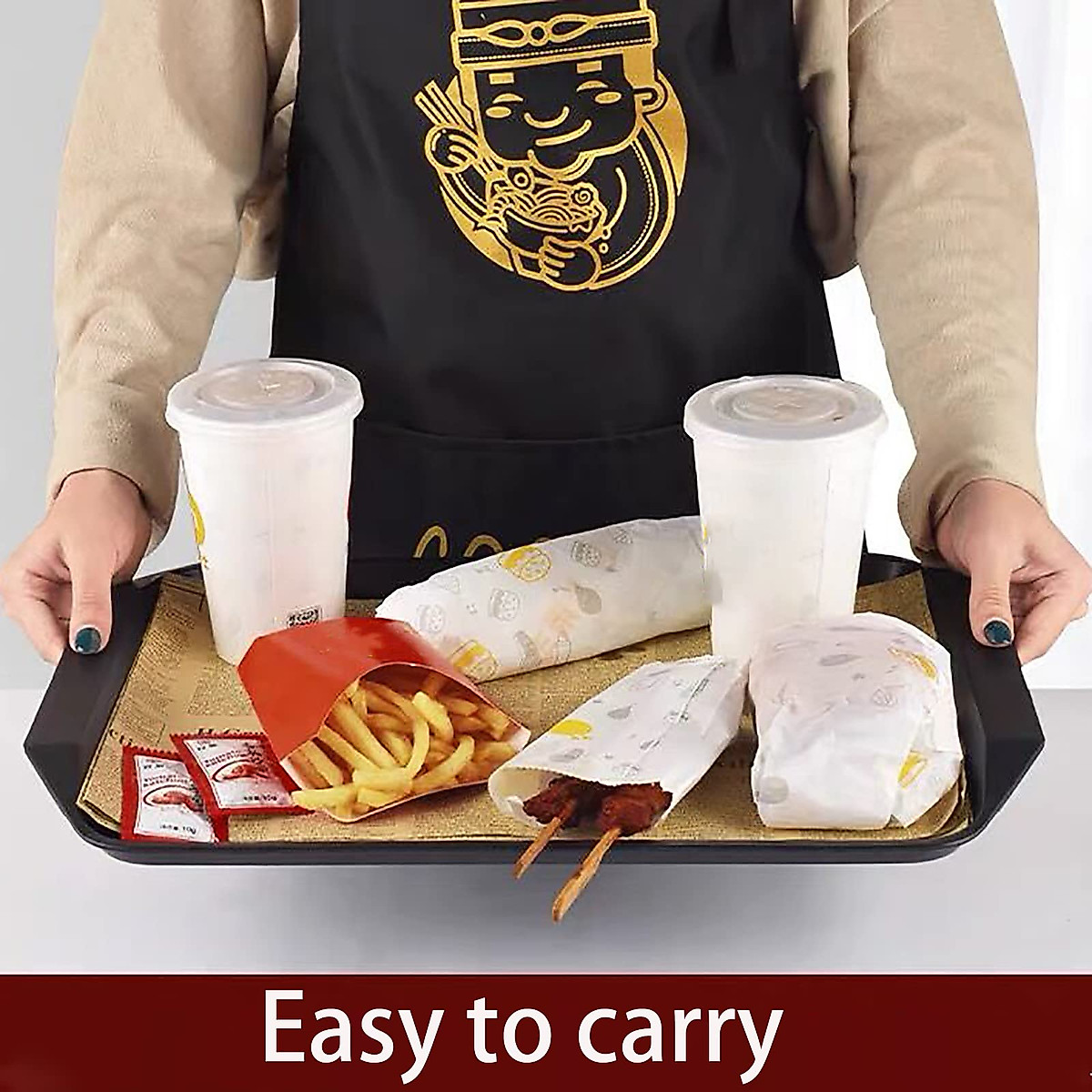 Cedilis 12 Pack Black Plastic Fast Food Trays for Eating, 17IN x 11.7IN Serving Trays with Handles, Rectangular Non Skid Multi-Purpose Plastic Tray for Restaurant, Parties, Coffee Table, Kitchen