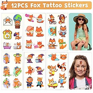 BOIKOKY 110Pcs Fox Birthday Decorations Fox Party Favors with Slap Bracelets Keychain Temporary Tattoo Stickers Badges Gift Bags for Kids Woodland Baby Shower Jungle Safari Party Supplies