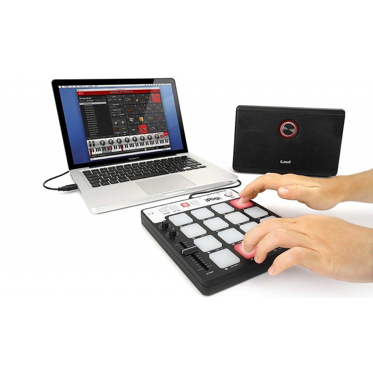 IK Multimedia iRig Pads MIDI groove controller, portable & lightweight MPC-style beat machine with 16 velocity-sensitive backlit rubber pads - studio equipment for iPhone, iPad, Android, Mac, PC
