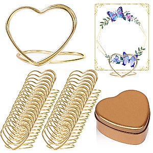 30Pcs Gold Place Card Holders for Weddings Table Card Holders Picture Holder Heart Name Card Holder Metal Place Cards for Table Setting (Heart)