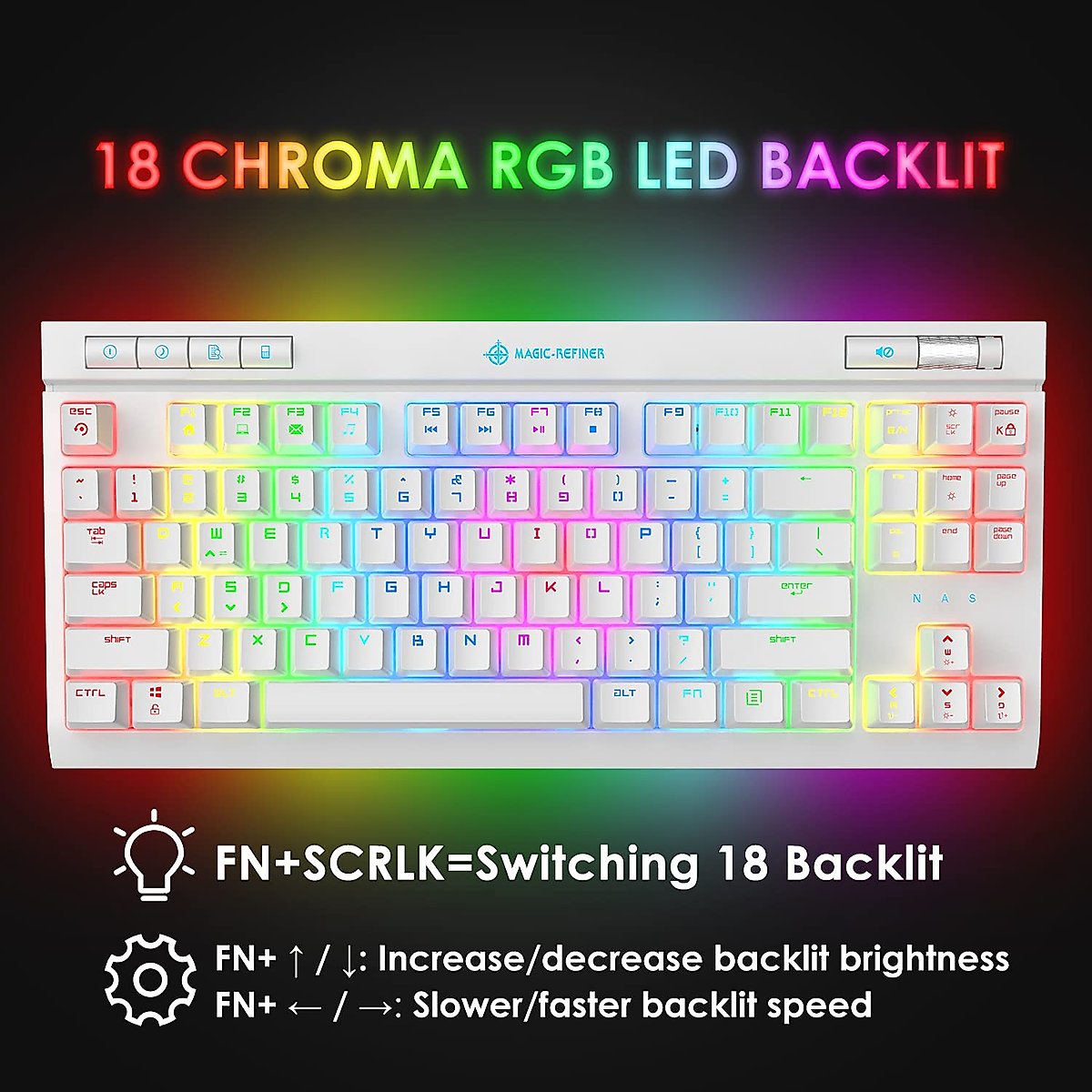 ZIYOU LANG Mechanical Gaming Keyboard,Chroma RGB 18 Kinds LED Backlit Keyboard with Wired Type C,87 Keys Anti-ghosting,Blue Switch and 4 Low Profile Switch Scroll Wheel for PC Gamers