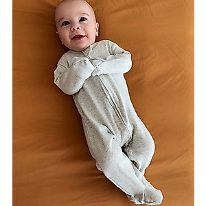 Aablexema Baby Footie Pajama with Mitten Cuffs, Double Zipper Infant Cotton clothes Sleeper Pjs, Footed Sleep Play(Ivory & Grey & Blue,12-18 Months)