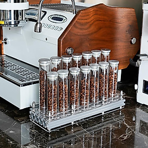 watchget 14-Piece Coffee Bean Storage Kit, Single-Dose Glass Tubes with Acrylic Stand, Airtight Coffee Cellar, Compact Bean Dispenser for Baristas & Home, Small