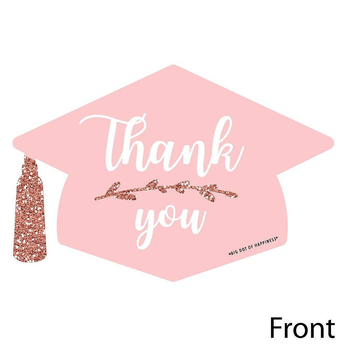Big Dot of Happiness Rose Gold Grad - Shaped Thank You Cards - Graduation Party Thank You Note Cards with Envelopes - Set of 12