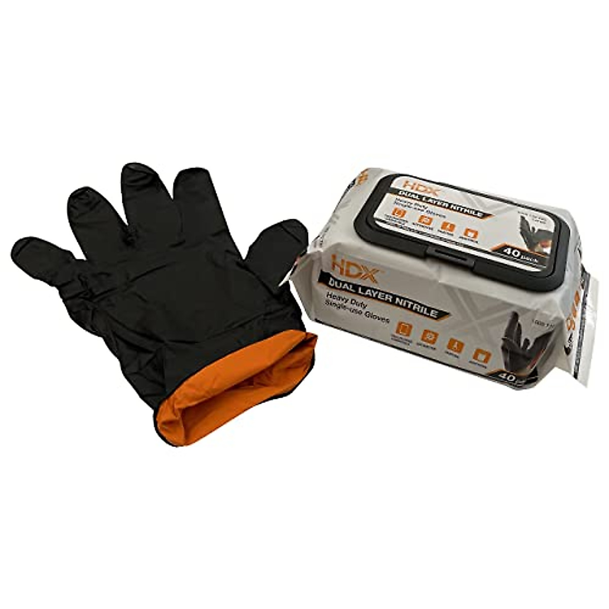 HDX Black Dual Layer 6ml Heavy Duty Disposable Nitrile Gloves 40 pack