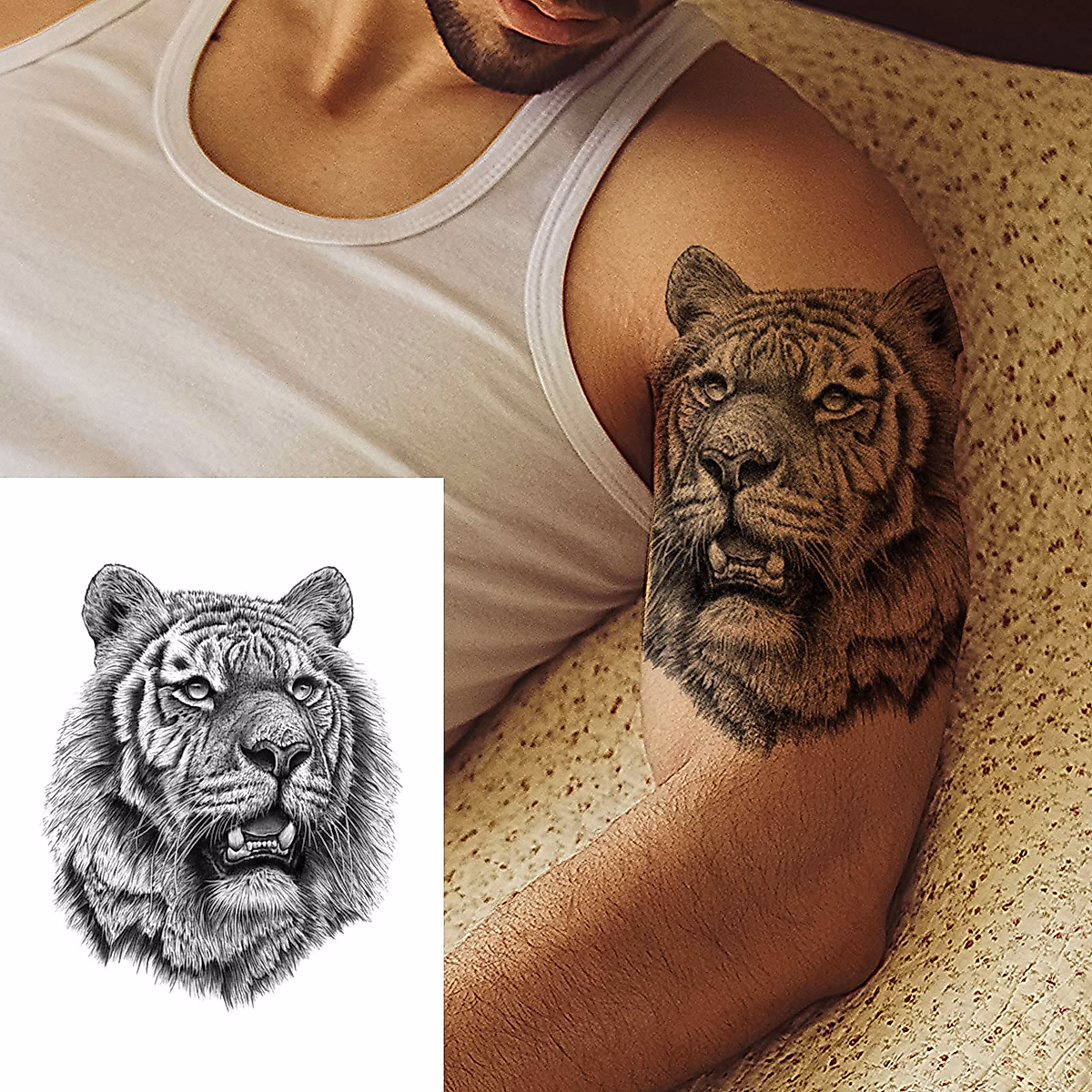 30Pcs Lion Wolf Tiger Animal Half Arm Sleeve Temporary Tattoo Sticker For Men(8.3x5.9 inch)