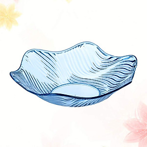 Hemoton Serving Bowl Platter Fruit Holder Bowl Clear Salad Bowl for Home Party Chips Candy Snack Flower Pattern Wave Edged 25.8cm (Blue)