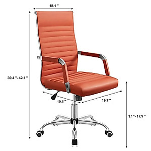Modern Office Chair Mid-Back PU Leather Executive Conference White Office Desk Chair Adjustable Swivel Chair Desk with Arms White Desk Chair with Wheels Silla de Escritorio (Orange)