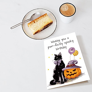 Chenive Creepy Black Cat Birthday Card, Funny Halloween Birthday Card for Him Her, October Birthday Card for Men Women, Wishing You A Purr-fectly Spooky Birthday Pun Card