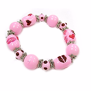 Glass Beaded Bracelet for Women, Pink Lips Kiss Hearts Beads Jewelry, Valentine Mother's Day Gift for Her, 1 pc