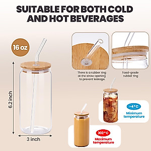 [ 8-Piece Set ] Bamboo Lid Glass Drinking Glasses with Glass Straw - 16-ounce Can Shaped Glassware for Beer, Iced Coffee, Cocktails, Whiskey, and More, Perfect for Cocktails, Whiskey, and Gifting