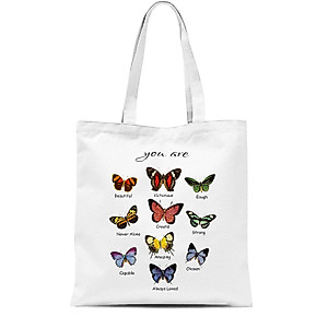 Yiminu.DS Butterfly Canvas Tote Bag for Women Small Tote Bag Aesthetic with Pockets，Cute Cloth Tote Bags Grocery Bag Cute Totebag，Cotton School Tote Bag for Summer Shopping