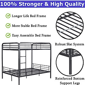 FUSVZ Heavy-Duty Full Over Full Bunk Beds for Adults, Modern Style Bunk Bed Full Over Full Size Frame with Ladders for Kids Boys Girls Teens Adults, Weight Capacity 500LBS, Easy to assemble (Gunmetal)