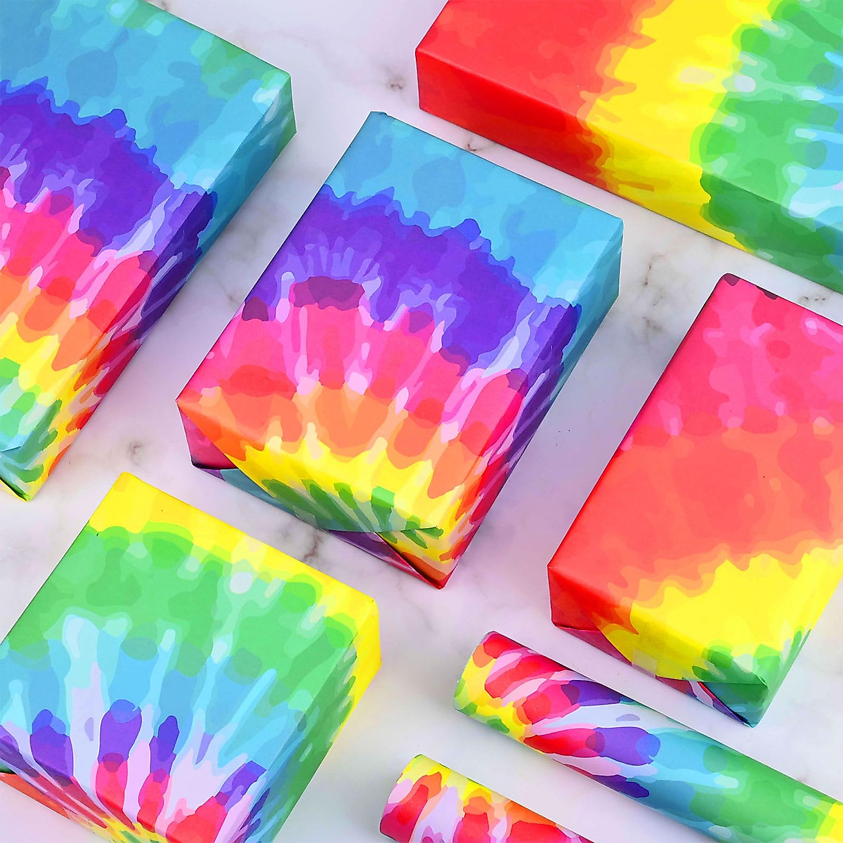 Bolsome Colorful Tie Dye Wrapping Paper Rainbow Gift Wrap Paper for Birthday Christmas Baby Shower DIY Craft, 19.7 x 27.6'', Folded Flat, 12 Sheet