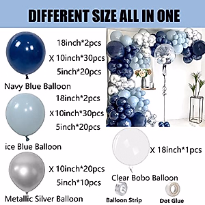 Futureferry Night Blue and Ice Blue Balloons Garland Kit 137Pcs Navy Blue Metallic Silver Balloon Arch for Birthday Baby shower Wedding Anniversary Graduation Party Backdrop DIY Decoration
