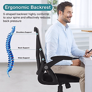Fantasylab Ergonomic Office Desk Chair,Breathable Mesh Rolling Swivel Chair,Comfy Mid-Back Computer Chair, Sturdy and Durable Task Chair with Adjustable Flip-up Armrests for Home,Office,Bedroom