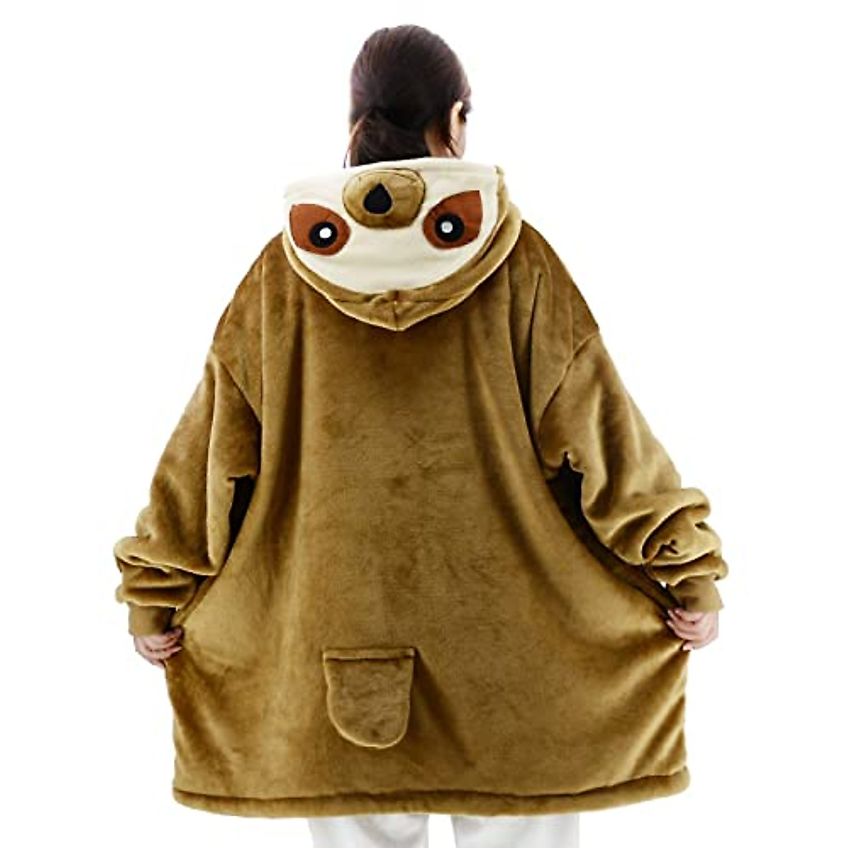 vavalad Sloth Wearable Blanket Sweatshirt Sherpa Oversized Hoodie TV-Blanket with Sleeves and Pockets for Adults Men Women Teens One Size Fits All