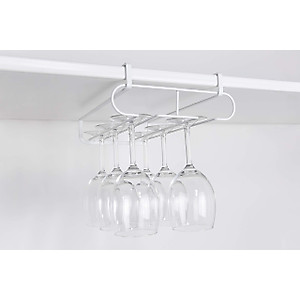 [HomTory] NO DRILLING Nail Free Stemware Wine Glass Metal Hanger Rack Organiser with 4 S-Hooks Combo - Holds Wine Glass, Mug, Utensil, Kitchenware, Stemware for Cabinet, Bar, Shelf, Kitchen