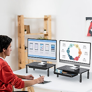 Zimilar 2 Pack Monitor Stand Riser with Drawer - 3 Height Adjustable Monitor Stand with Unique Star Mesh, Metal Monitor Riser for Computer Laptop Notebook Printer