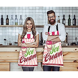 WONDERTIFY Ice Cream Apron,Vintage Background Ribbon with Delicious Homemade Dessert Strawberry Bib Apron with Adjustable Neck for Men Women,Suitable for Home Kitchen Cooking Waitress Chef Apron