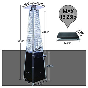 Patio Propane Heater Outdoor Patio Heater 48,000 BTU Pyramid Outdoor Heater Quartz Glass Tube Propane Heater Gas Patio Heaters for Outdoor Use with Wheels,Cover,Ground Nails,Detachable Table