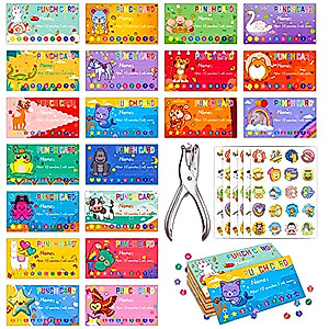 160 PCS Behavior Punch Cards for Kids with Hole Puncher, Reward Cards for Students with 160 PCS Funny Punny Reward Stickers, Incentive Awards Loyalty Punch Cards for Classroom Teachers School Supplies