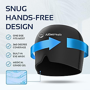 Migraine Relief Cap Ice Head Wrap Headache and Migraine Hat | Headache Relief with Hot/Cold Gel Head Ice Pack with Face and Eye Headache Mask Compress Black